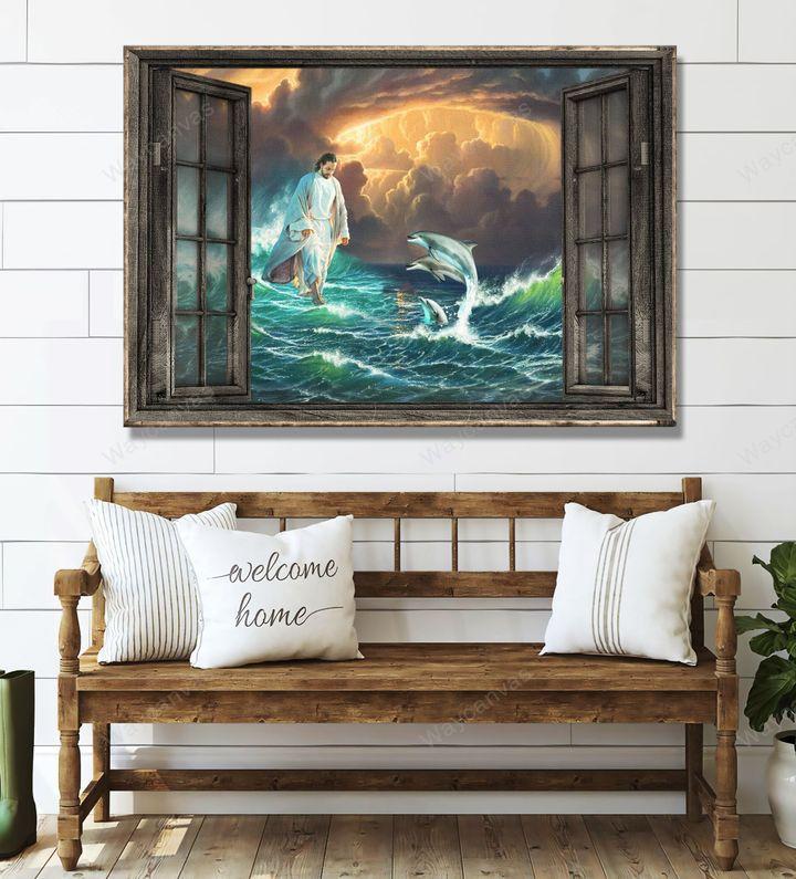 Jesus and beautiful dolphin 2 Jesus Landscape Canvas Print - Wall Art ...