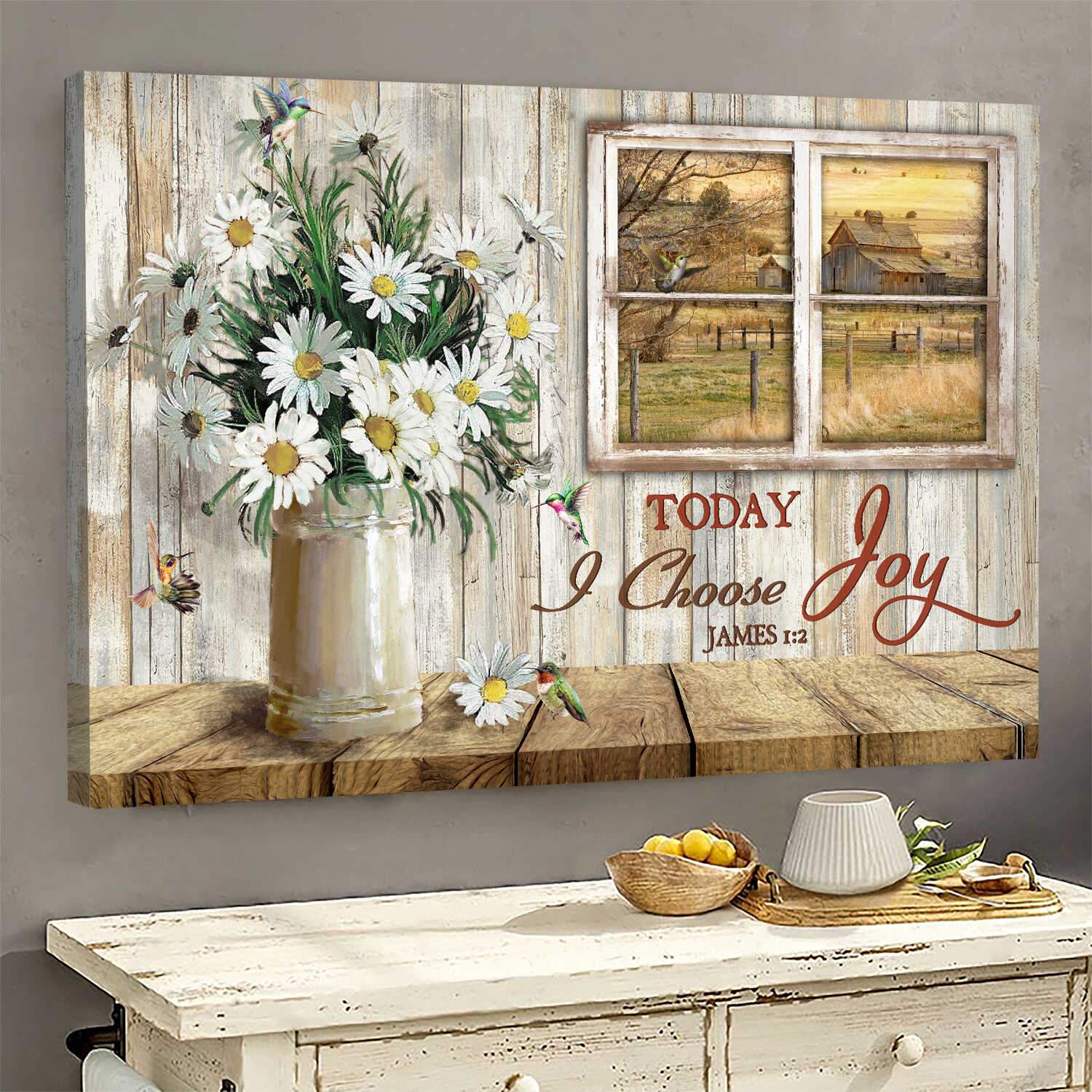 Daisy vase - Today I choose joy - Jesus Landscape Canvas Print - Wall ...