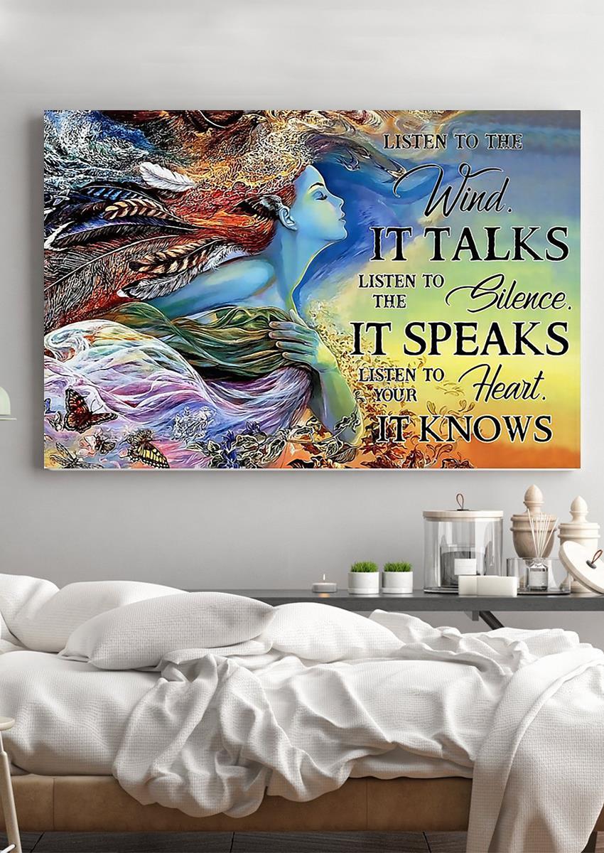 Listen To The Wind Inspiration Quote Wall Art Gift For Hippie Girl ...